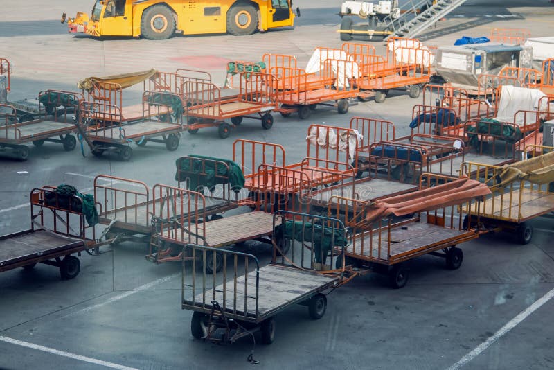 Cargo carts in airport stock photo. Image of truck, transportation ...