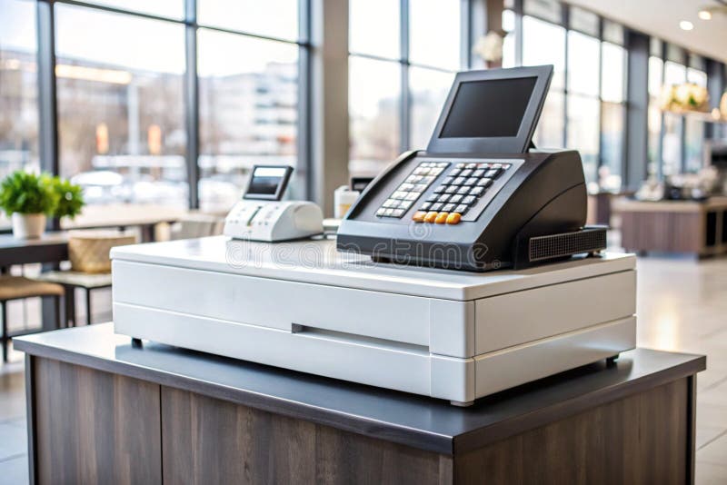 Empty Cash Register on Counter Desk Stock Illustration - Illustration ...