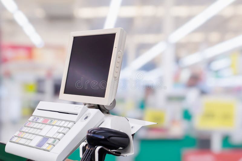 Empty Checkout Counter with Terminal Stock Photo - Image of customer ...