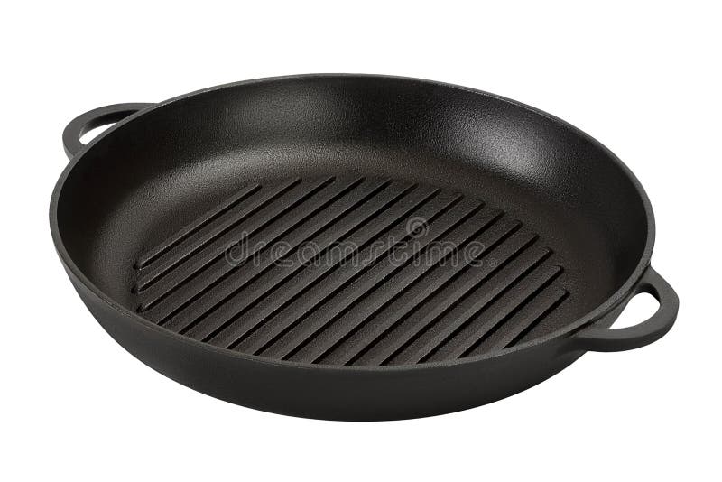Empty Cast Iron Grill Frying Pan Isolated on White Background with ...