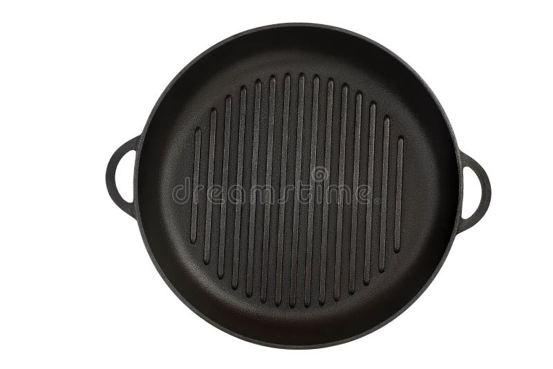 Empty Cast Iron Grill Frying Pan Isolated on White Background with ...