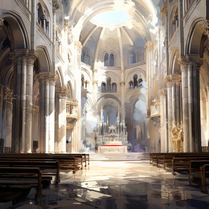 Empty Cathedral Bathed in Sunlight Stock Image - Image of cartoon ...