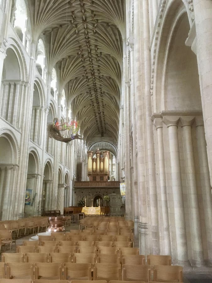 Empty Cathedral with Rows of Chairs and Arches Stock Image - Image of ...