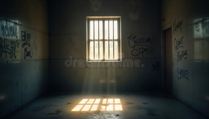 Empty Cell with Barred Window. Sunlight Streams into Solitary ...