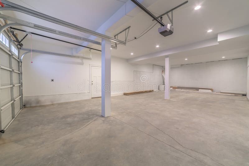 Empty Cement Garage Interior with Shining Lights Stock Image - Image of ...