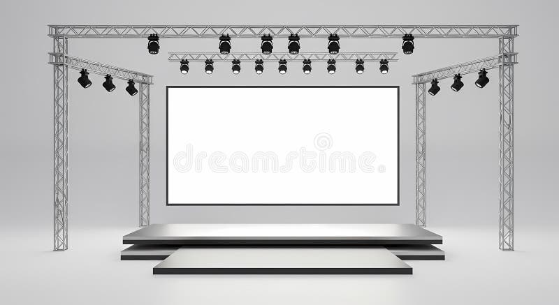 Empty Central Stage with Large Blank Screen on White Background. Stock ...