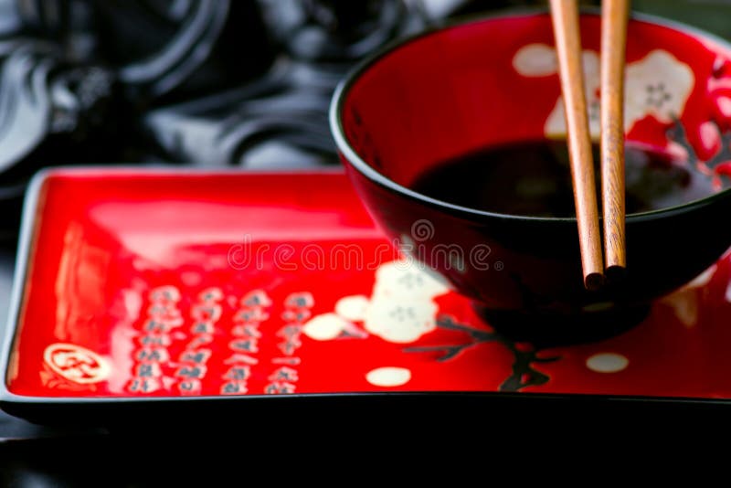Empty Ceramic Chinese Dish and Chopsticks Stock Photo - Image of ...
