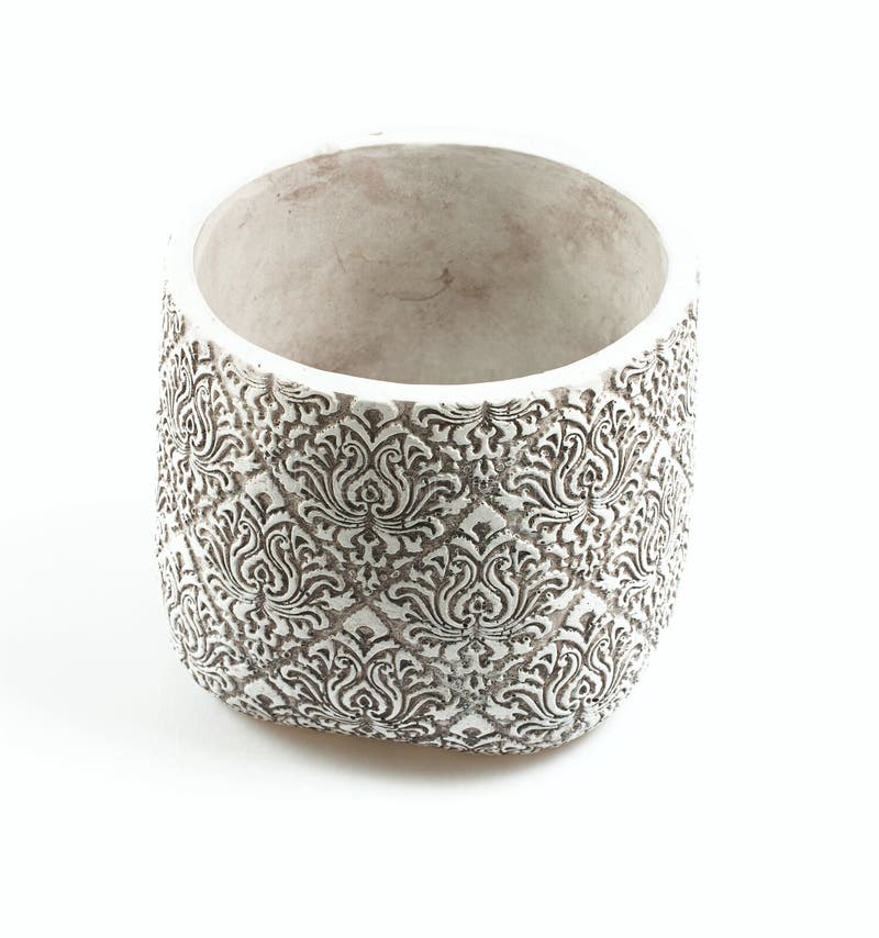 Empty Ceramic Gray Flower Pot Isolated on White Background Stock Photo ...