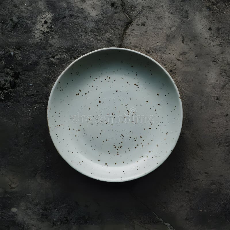 Empty Ceramic Plate Against Dark, Textured Concrete Creates Minimalist ...