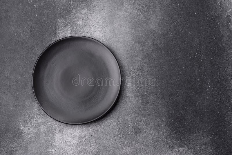 Empty Ceramic Round Plate on Dark Textured Concrete Background Stock ...