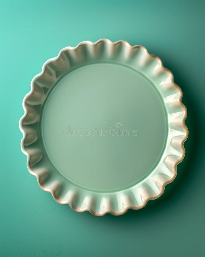 Empty Ceramic Plate with Decorative Edges on a Teal Background Top View ...