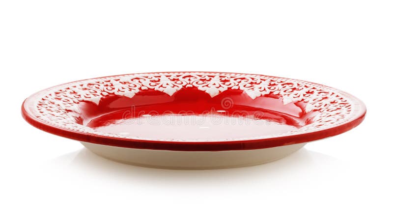 Empty Ceramic Plate Red Color, a Side View of the Isolated Stock Image ...