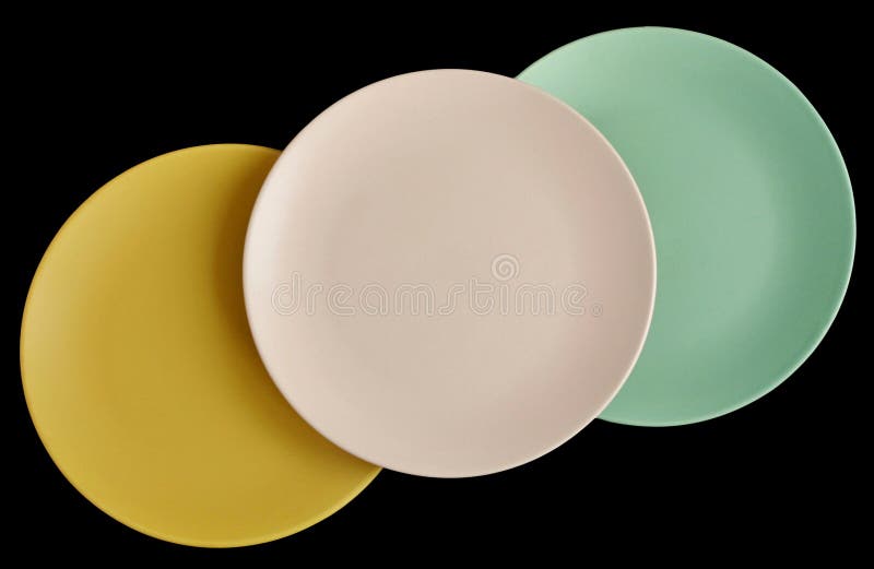 Empty Ceramic Plates of Different Colors Laid Out in a Diagnal Line on ...