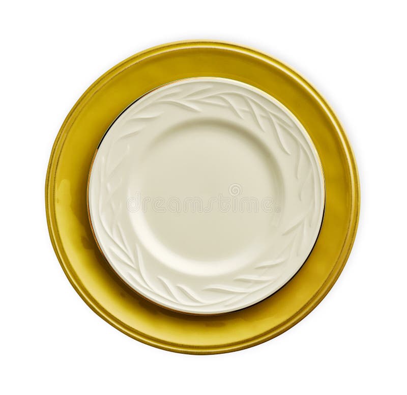 Empty Ceramics Plates White Plate Yellow Isolated Background Clipping ...
