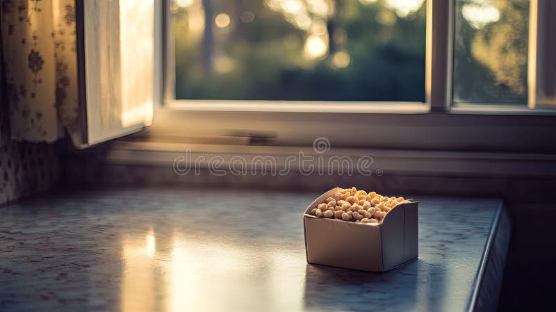 Empty Cereal Box Left on Counter. Stock Photo - Image of stripes ...