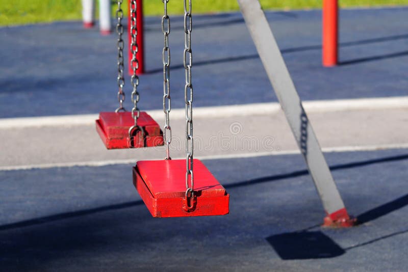 Empty Chain Swings in Children Playground Stock Photo - Image of ...