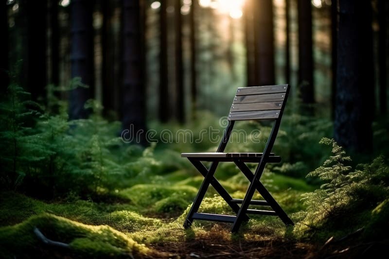 Empty Chair in the Forest at Evening AI Generated Stock Illustration ...