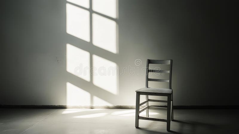 Empty Chair is Standing in a Dark Room with Sunlight Shining through ...
