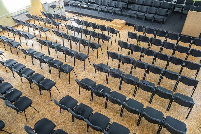 Empty Chairs in the Assembly Hall are Arranged in Rows, Top View Stock ...