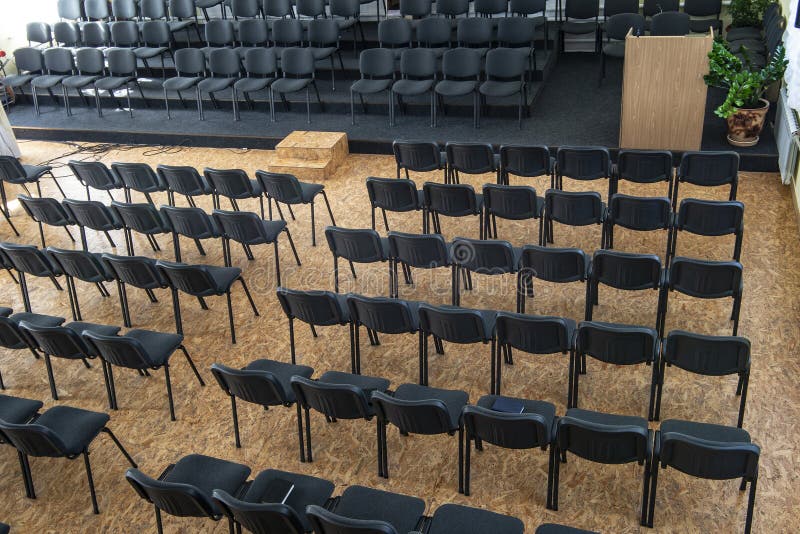 Empty Chairs in the Assembly Hall are Arranged in Rows, Top View Stock ...