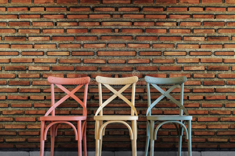 Empty Chairs at the Brick Wall, Industrial Loft Interior Design Stock ...