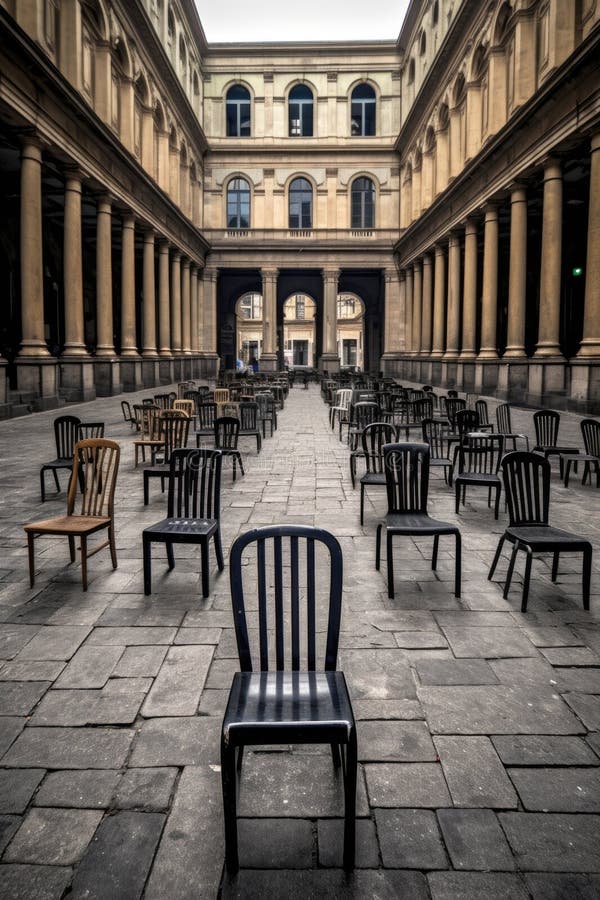 Empty Chairs in a Public Space, Symbolizing Absence Stock Illustration ...