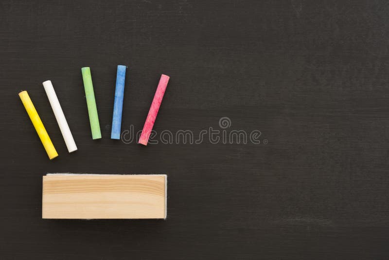 Empty Chalkboard with Colored Chalk Stock Photo - Image of classroom ...