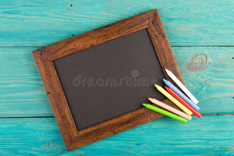 Colorful Crayons And Blank Paper On The Desk Stock Photo - Image of ...