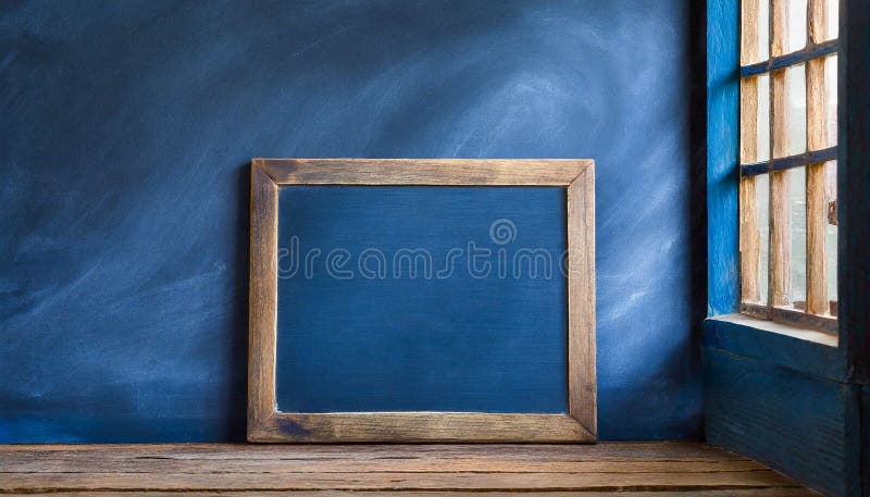 Empty Blackboard in a Room on Dark Blue Background Stock Illustration ...