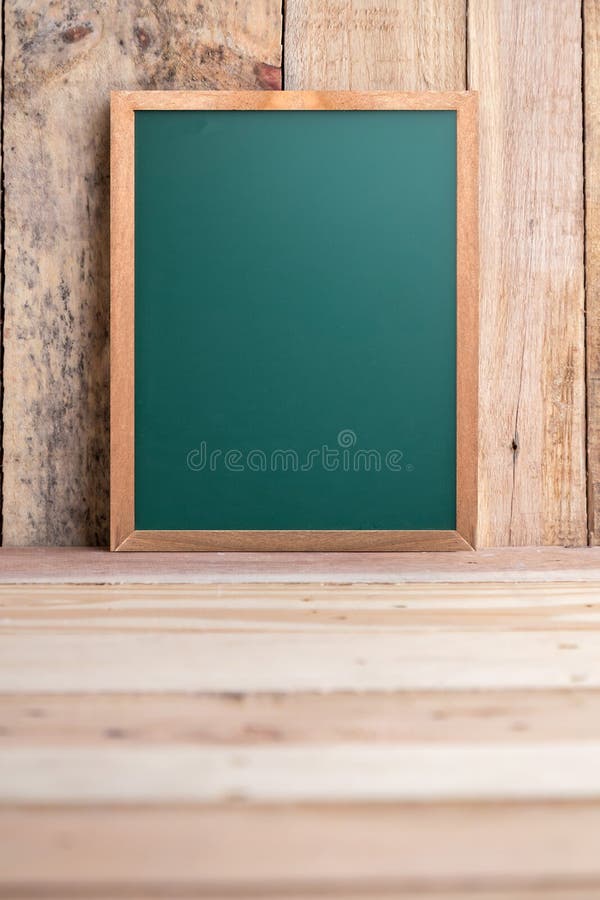 Empty Chalkboard with Free Copy Space on Rustic Wooden Plank Stock ...