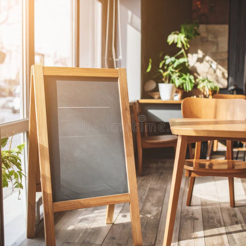 Empty Chalkboard Menu in Sunny Cafe Interior Stock Illustration ...