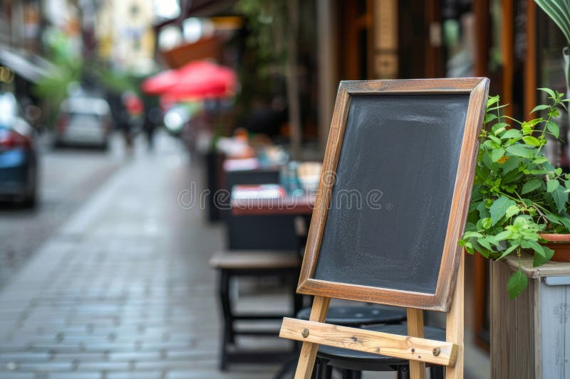 Empty Chalkboard Sign Outside a Cafe on a Busy Street Stock Image ...