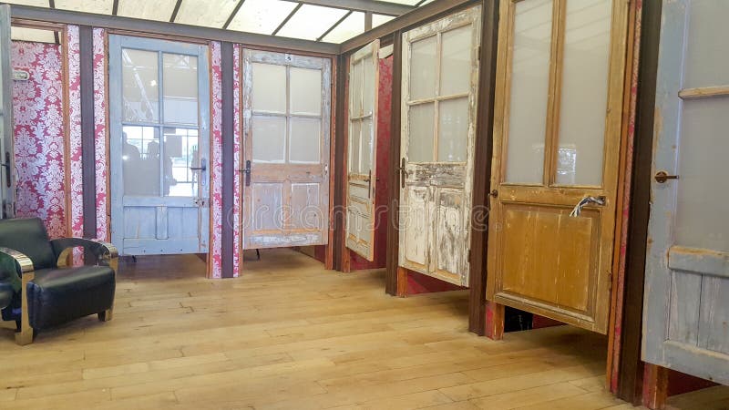 Empty Changing Rooms with Wooden Rustic Doors Vintage in Interior ...