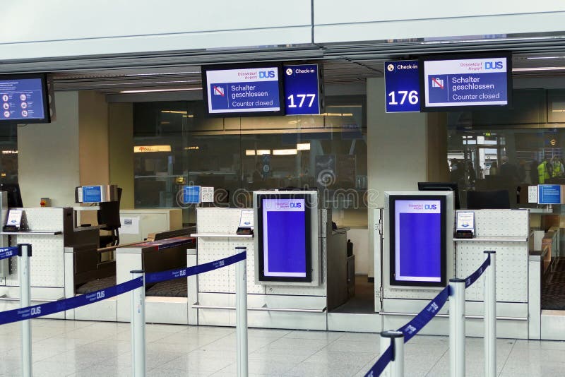 DUESSELDORF, GERMANY - October 10, 2019: Empty Check in Desk at ...