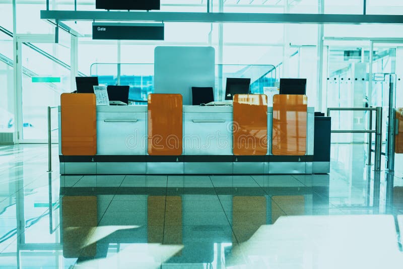 Empty Check-in Desk at Airport Stock Image - Image of wait, aviation ...