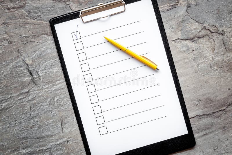 Empty Check List Ready To Fill on Grey Background Top View Copy Space ...