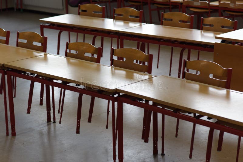 Empty Children Classroom with Chairs and Tables Stock Photo - Image of ...
