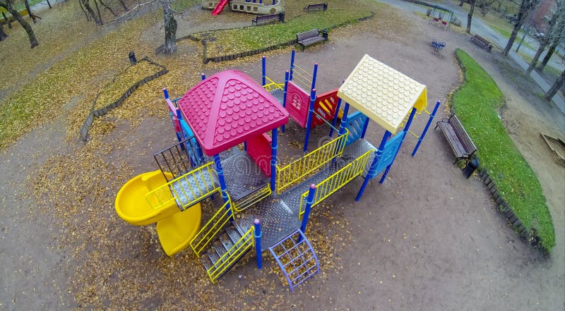 Empty Childrens Playground with Slide in the Park Stock Photo - Image ...