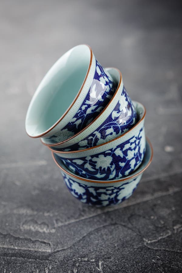 Chinese Tea Cups on a Gray Background Stock Photo - Image of ceramic ...