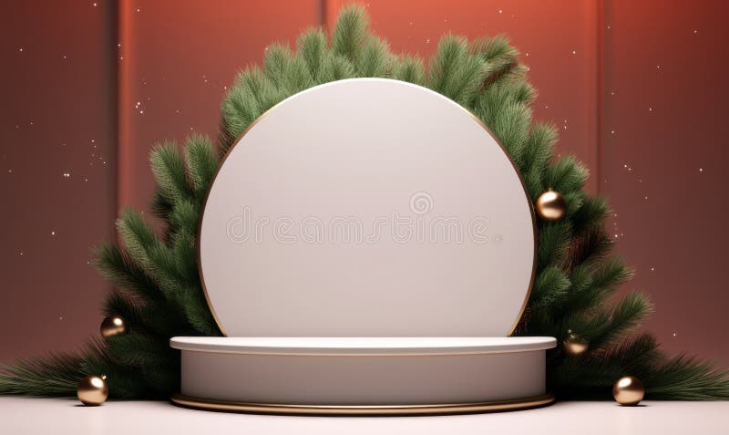 An Empty Christmas Product Display Podium with Festive Tree Branch ...
