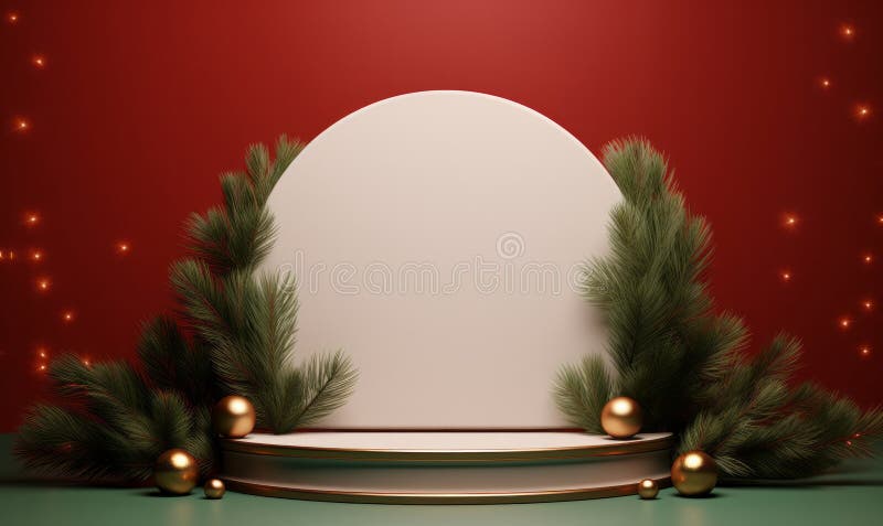 An Empty Christmas Product Display Podium with Festive Tree Branch ...
