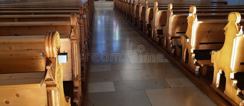 Empty church bench stock photo. Image of background - 145505174
