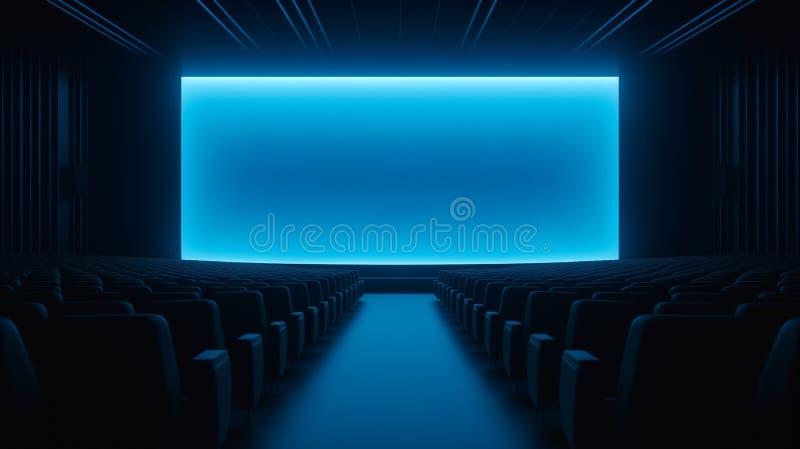 Empty of Cinema in Blue Color with Blank Screen Stock Illustration ...