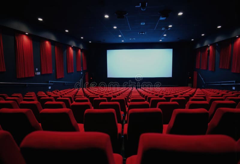 Empty Cinema with Glowing Screen and Rows of Red Seats Stock Photo ...
