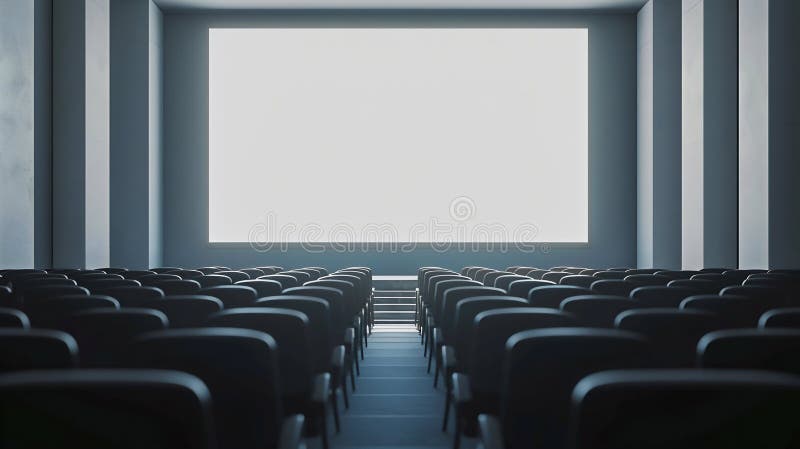 Empty Cinema Hall with White Screen Waiting for Audience. Generative Ai ...