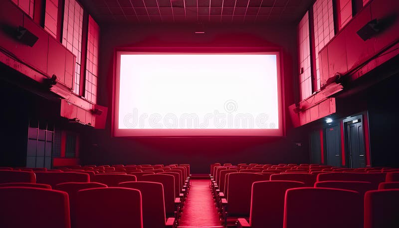 Empty of Cinema in Red Color with White Blank Screen Stock Illustration ...