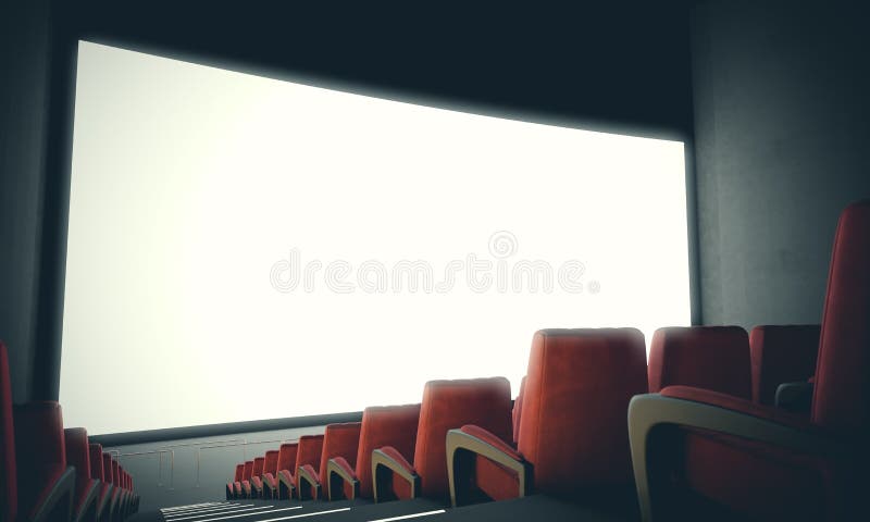 Empty Cinema Screen with Red Seats. with Color Filter, Wide. 3d Render ...