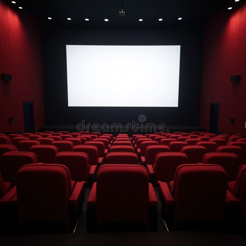 Cinema Seats with Blank White Screen Stock Illustration - Illustration ...