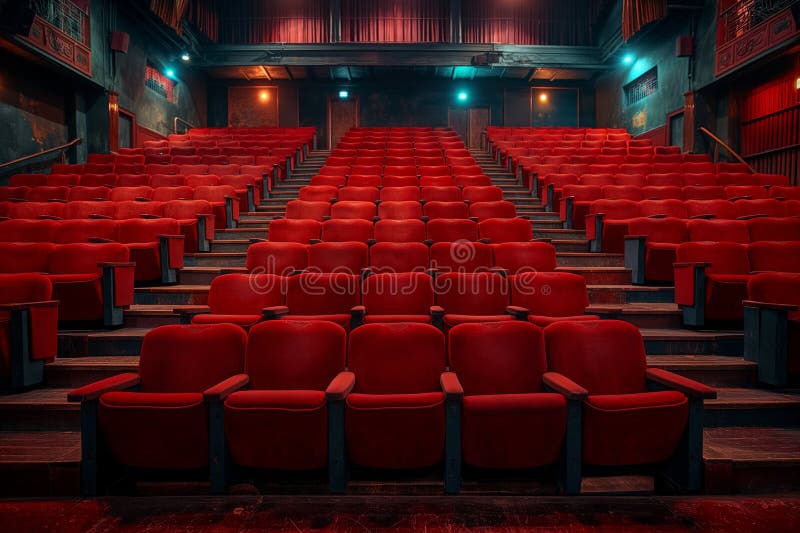 Empty Cinema Theater with Red Comfortable Seats Stock Image - Image of ...