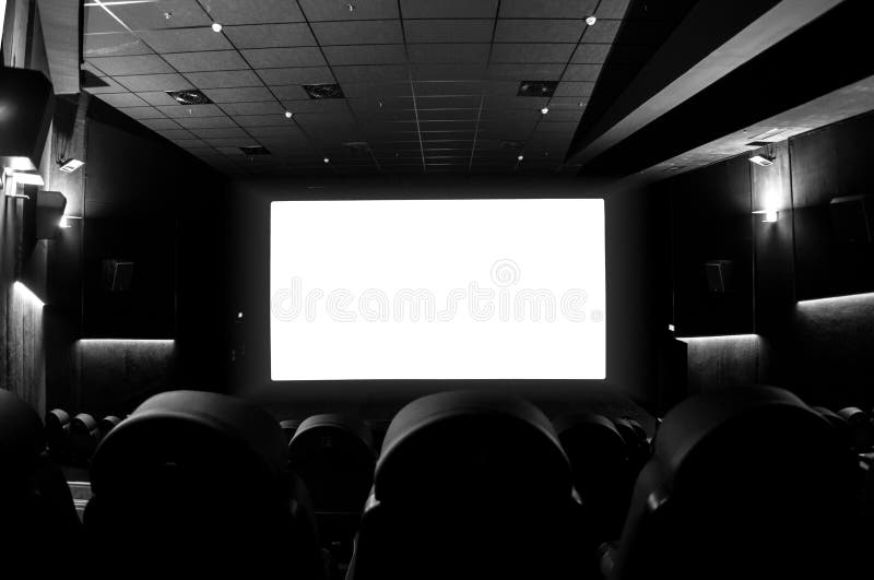 Empty Cinema with White Screen. Stock Photo - Image of chair, screen ...